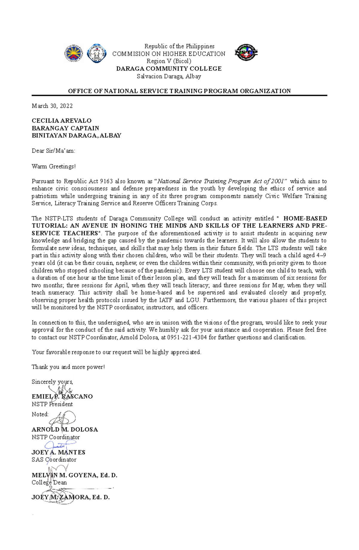 NSTP-LTS Activity Proposal: Home-Based Tutorial for Learners - Studocu