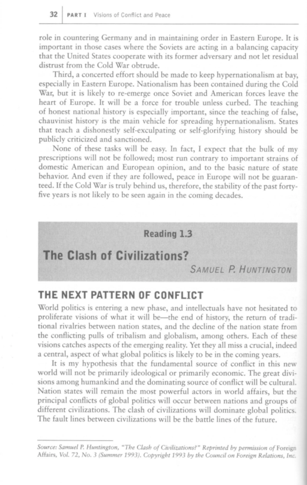 Lesson 1 Required Reading: Huntington's "The Clash of Civilizations ...