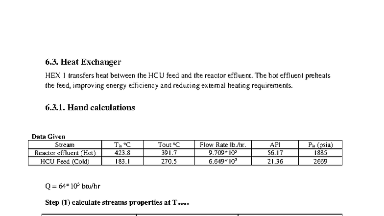 Heat Exchanger Design Calculations for Course HEX 6.3 - Studocu