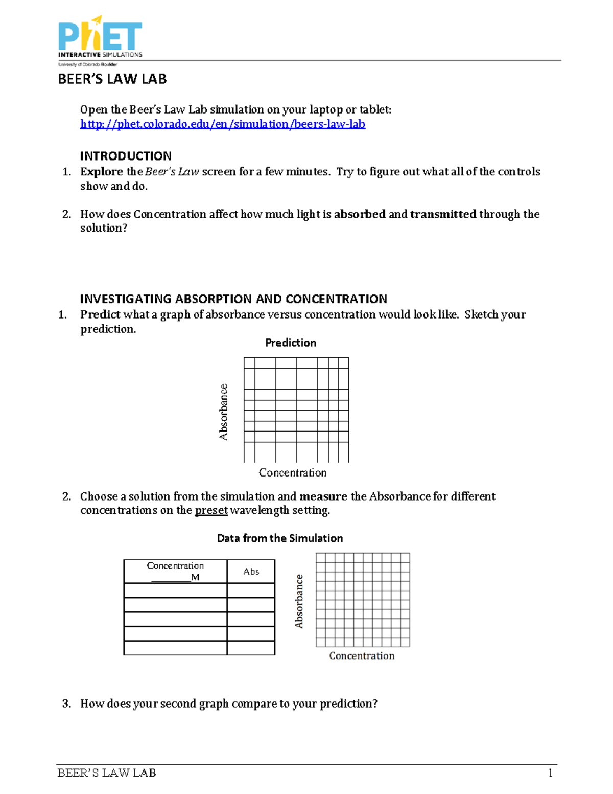 Phet contribution 3963 7171 - BEER’S LAW LAB Open the Beer’s Law Lab ...