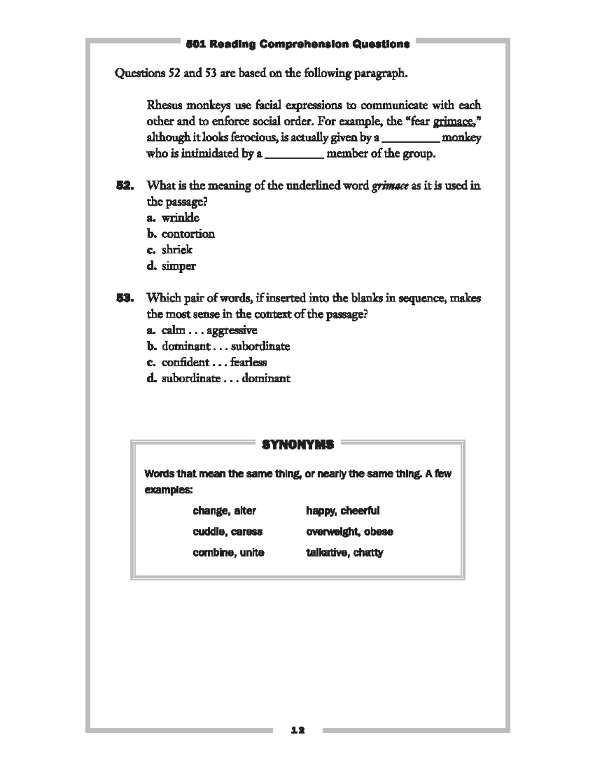 501 Reading Comprehension Questions: Synonyms and Context Analysis ...