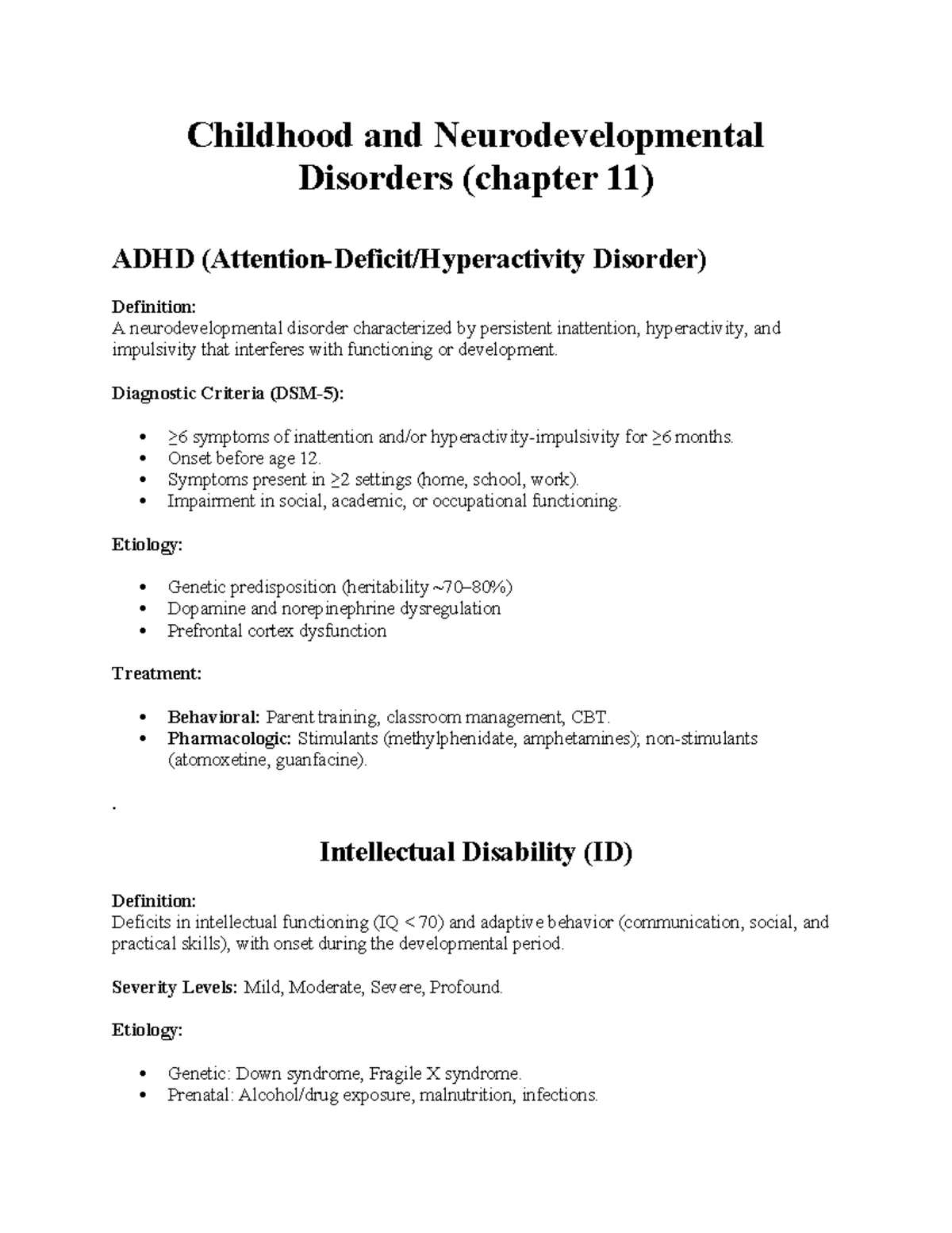 Psychosocial Disorders Overview (Chapters 11-18) - ADHD, ID, Anxiety ...