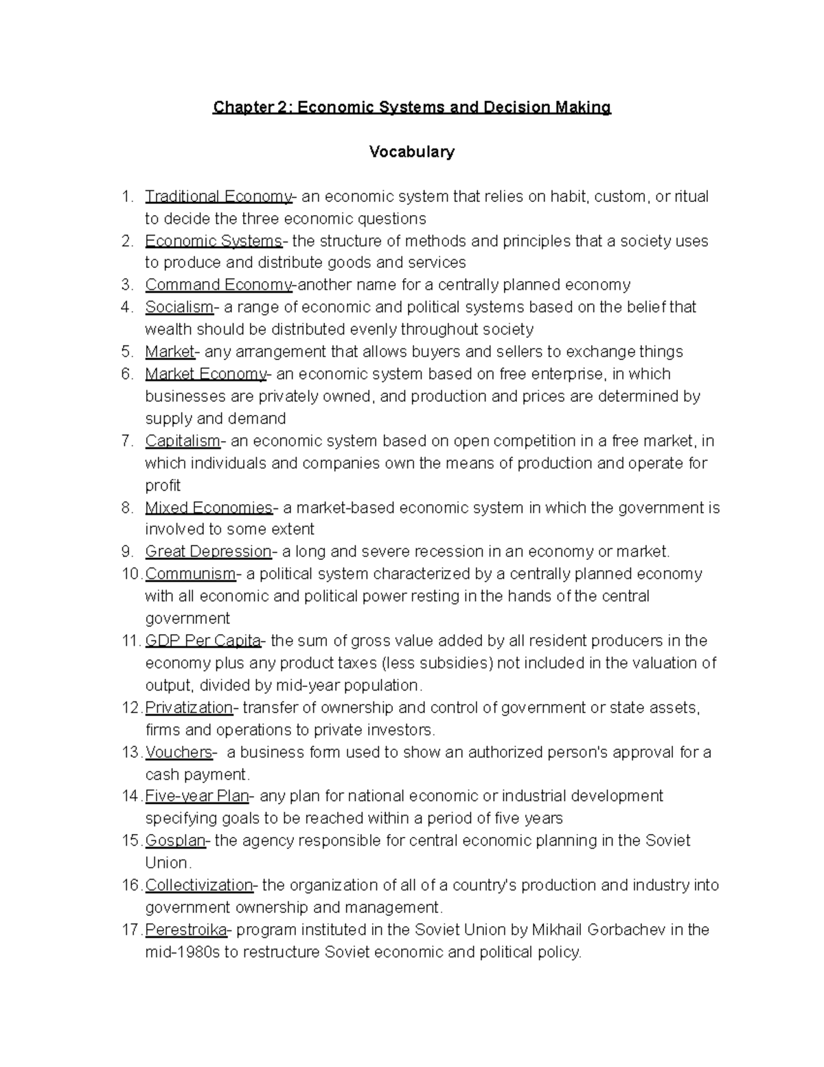 Chapter 2: Economic Systems & Decision Making Insights - Studocu