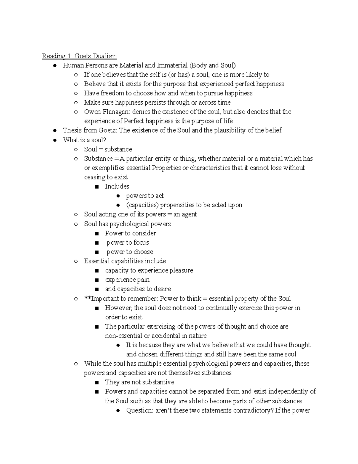 Reading Notes - Week 4 - Reading 1: Goetz Dualism Human Persons are ...