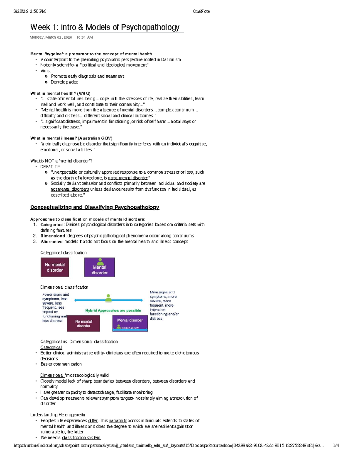 PSYC30014 Week 1 Lecture Notes: Intro to Psychopathology Models - Studocu