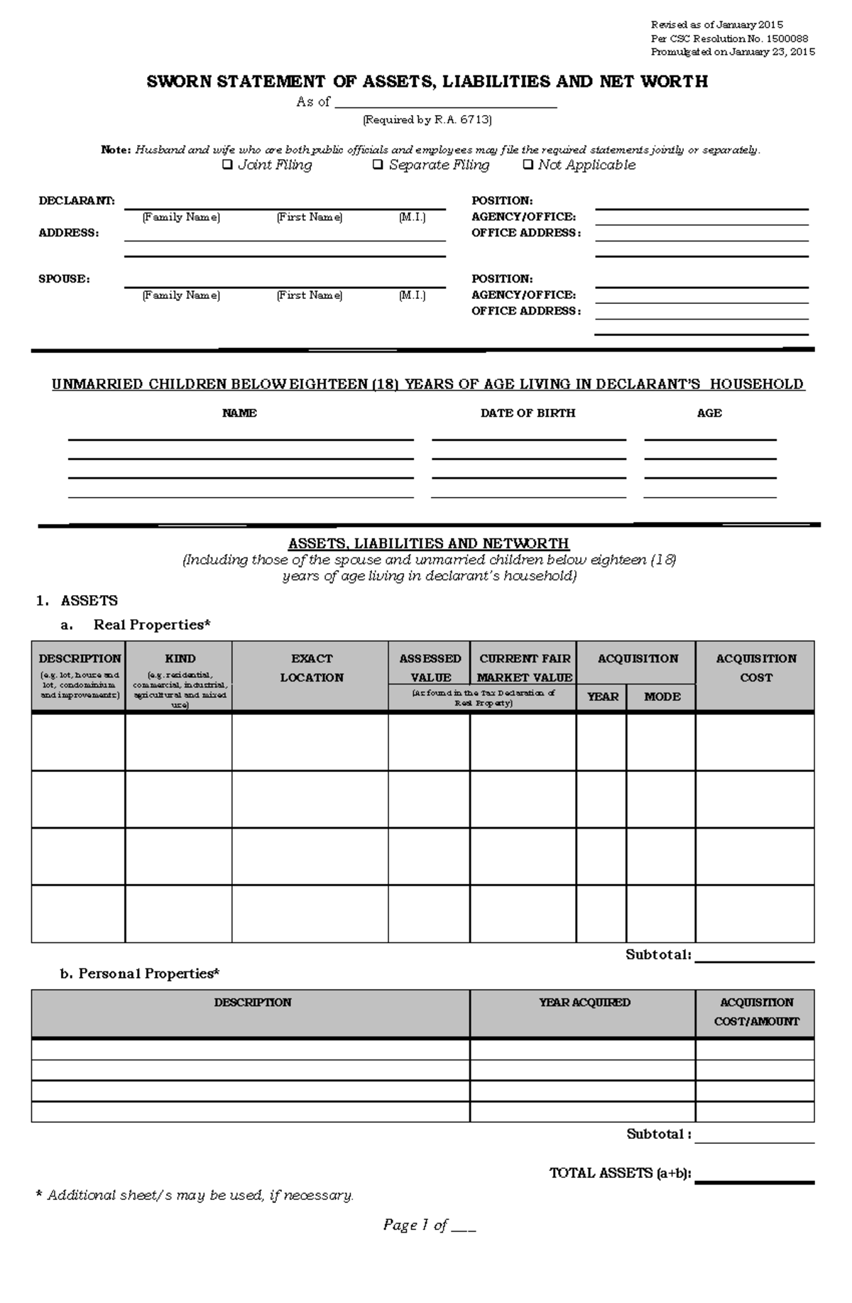 2015 SALN Form for Government Employees - Revised Version - Studocu
