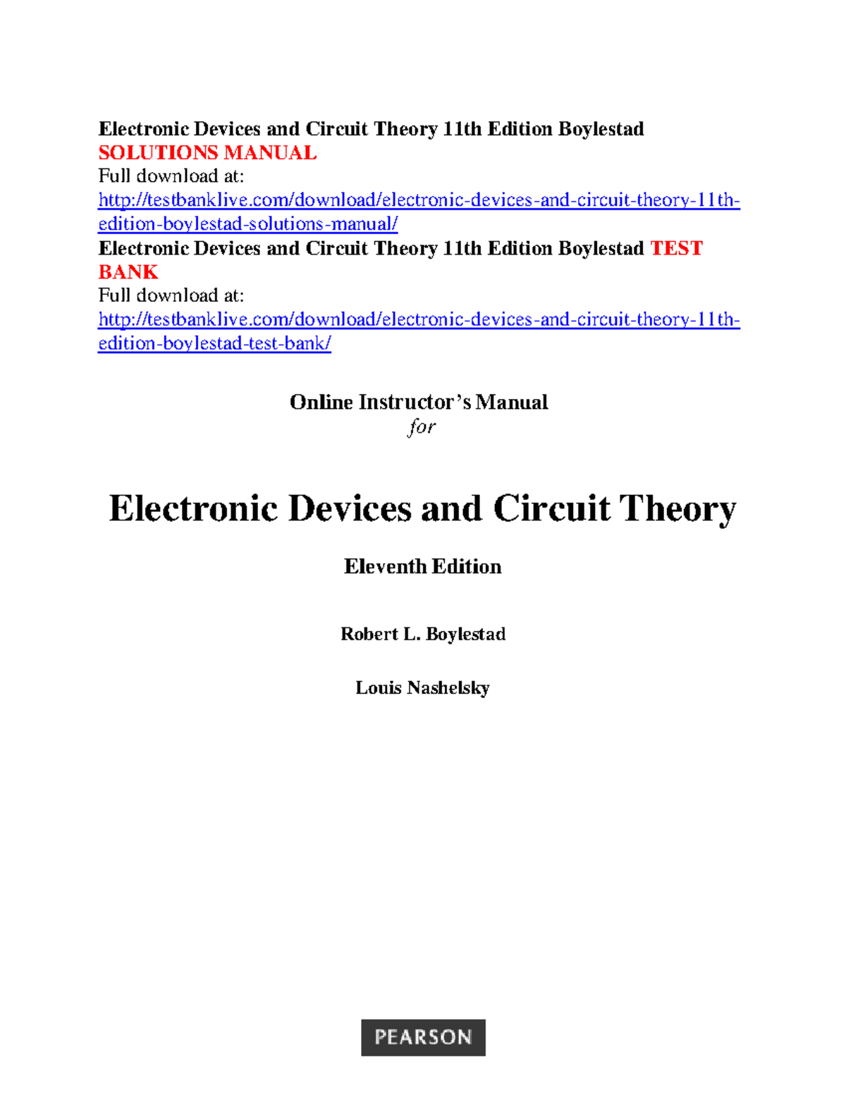 Electronic Devices and Circuit Theory 11th Ed. Boylestad Solutions Manual - Studocu