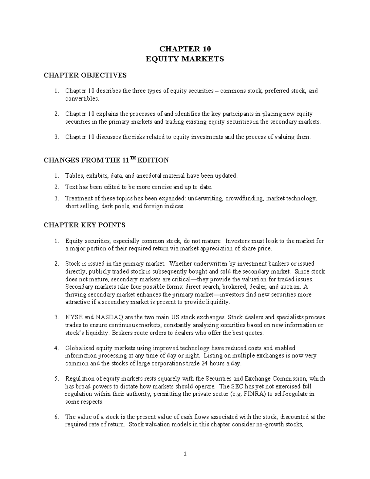 Equity Markets Overview: Chapter 10 Insights & Key Points - Studocu