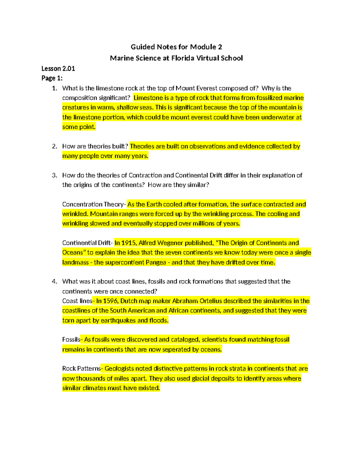 Guided Notes for Module 2: Marine Science (FLVS) Insights - Studocu