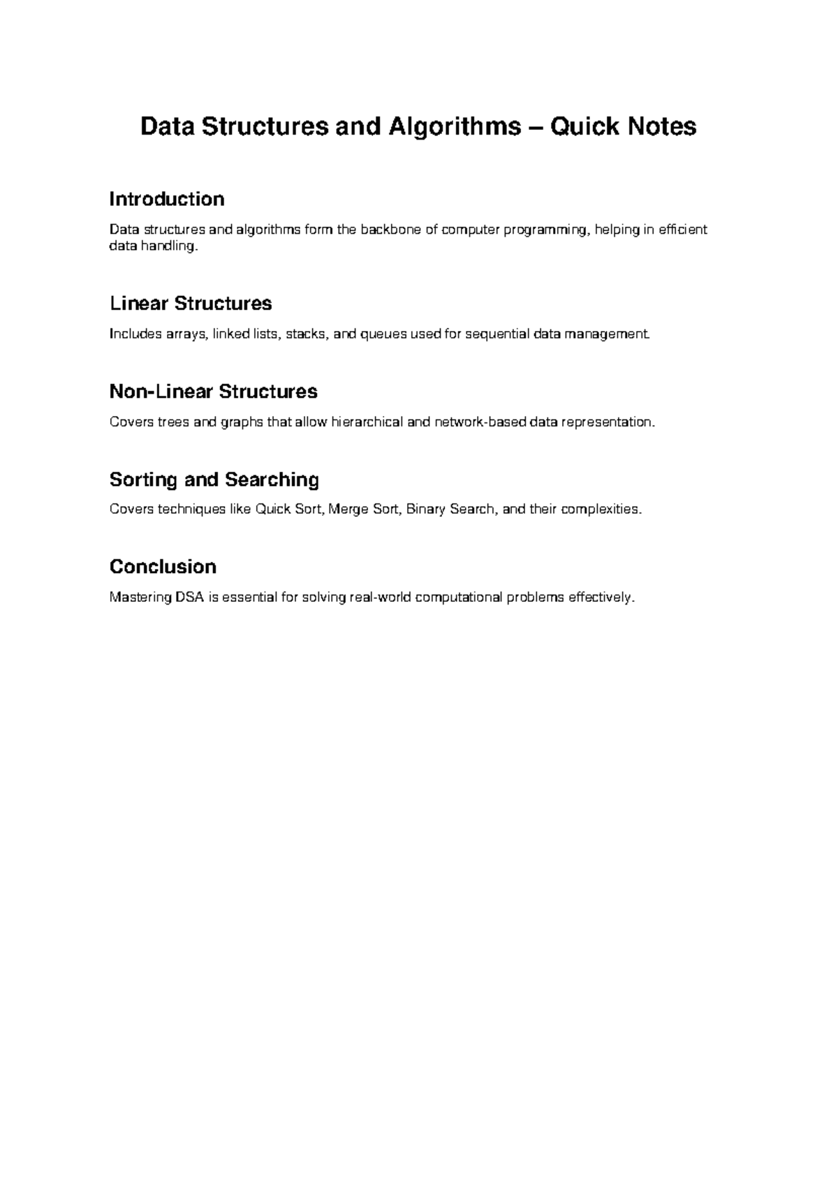Data Structures and Algorithms Quick Notes - Data Structures and ...