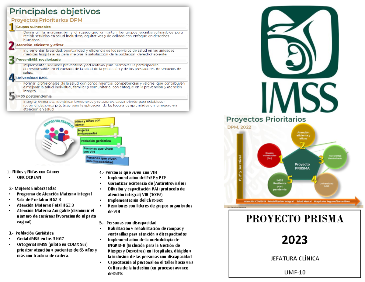 Triptico Proyecto Prisma: Atención Integral a Grupos Vulnerables 2023 - Studocu
