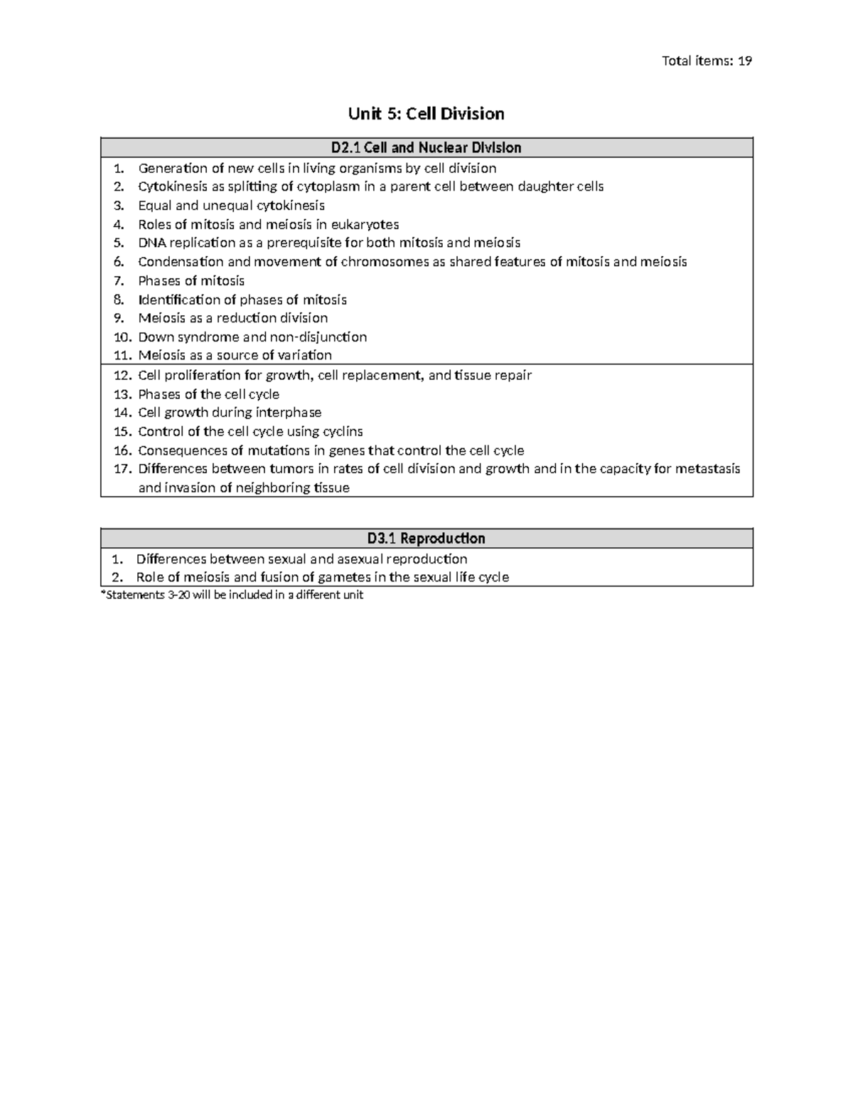 CS Unit 5: Cell Division Overview and Key Concepts - Studocu