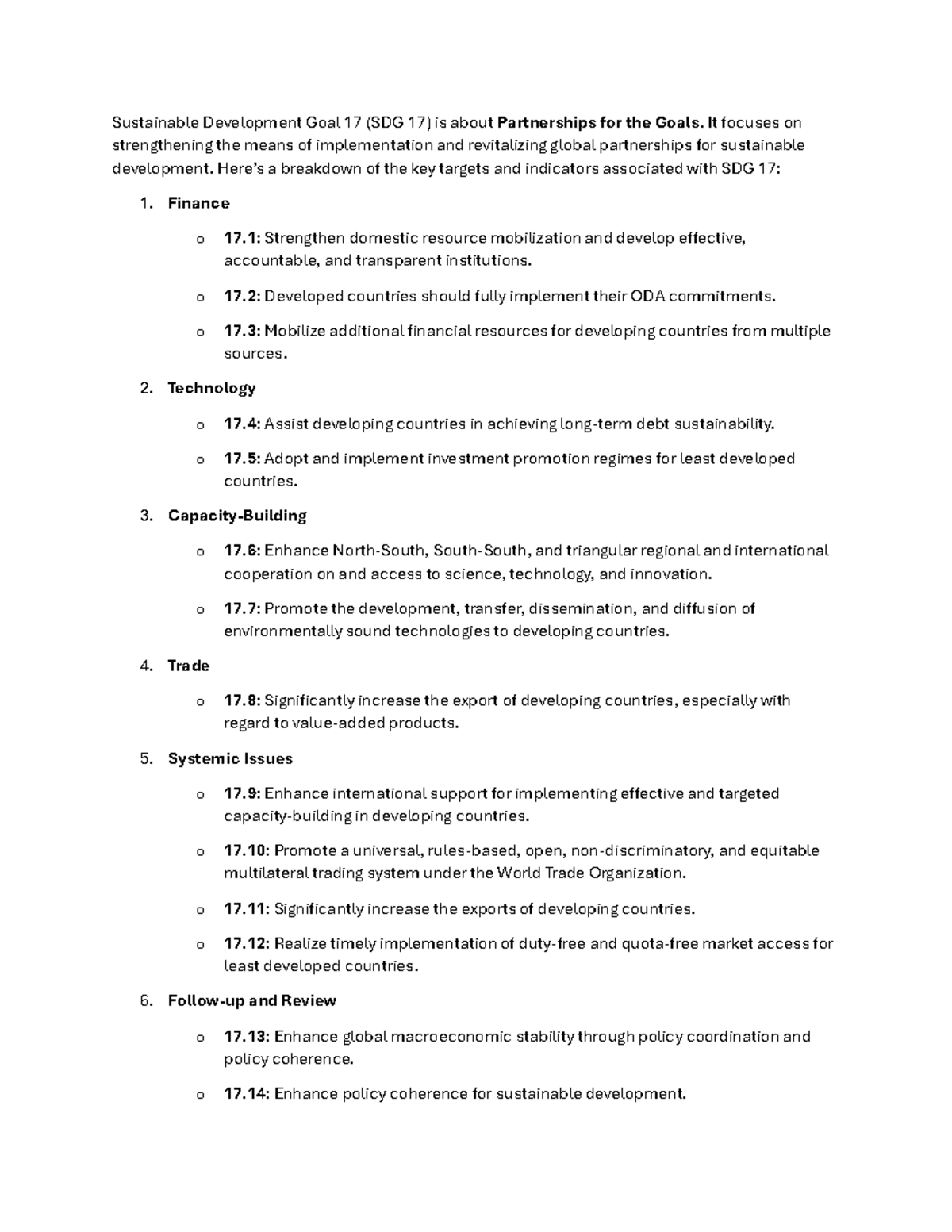 SDG 17: Key Targets and Indicators for Global Partnerships - Studocu