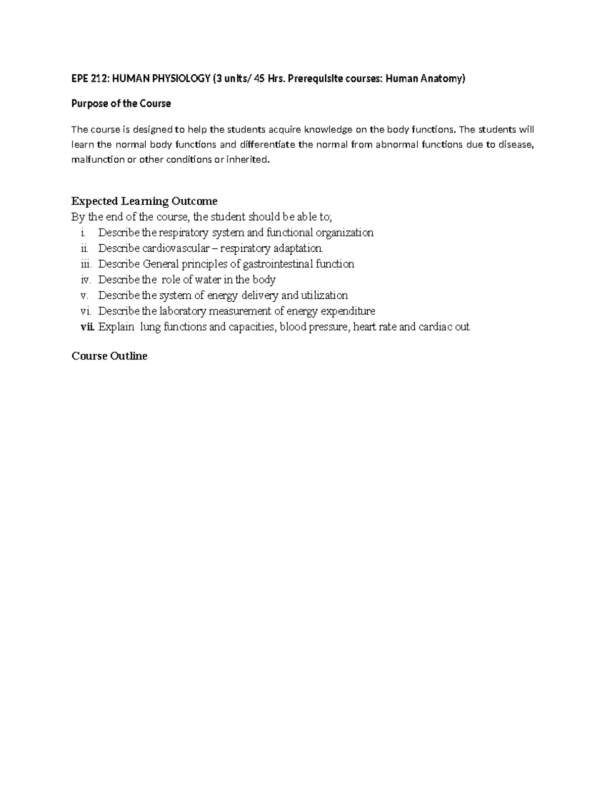 EPE 212: Human Physiology Course Overview and Key Concepts - Studocu