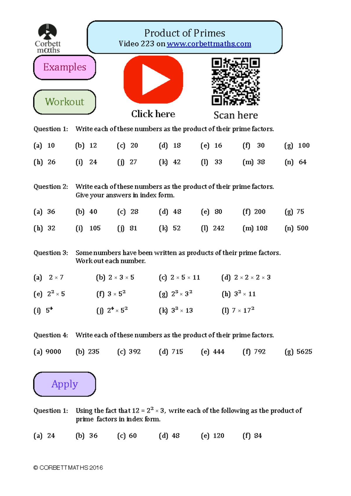 Product of Primes: Factorization Exercises (Video 223) - Studocu