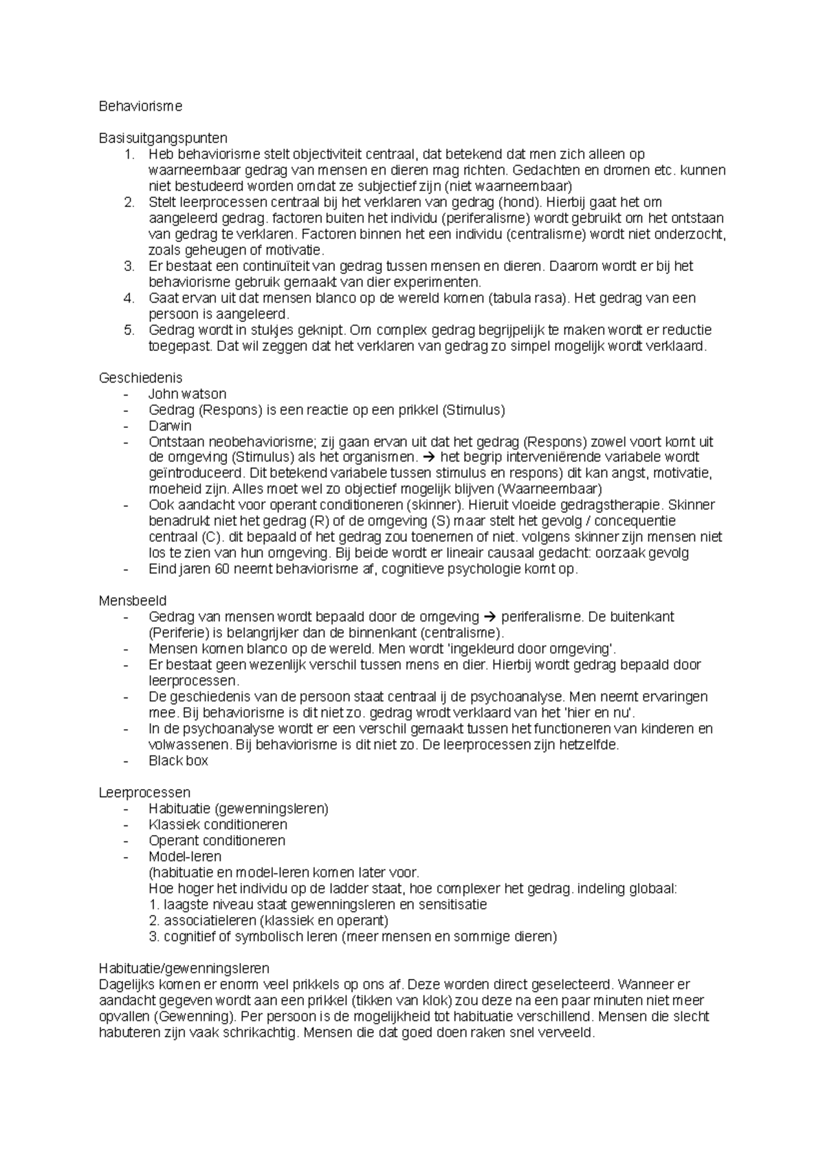 Samenvatting Behaviorisme in de Psychologie: Basisprincipes en ...