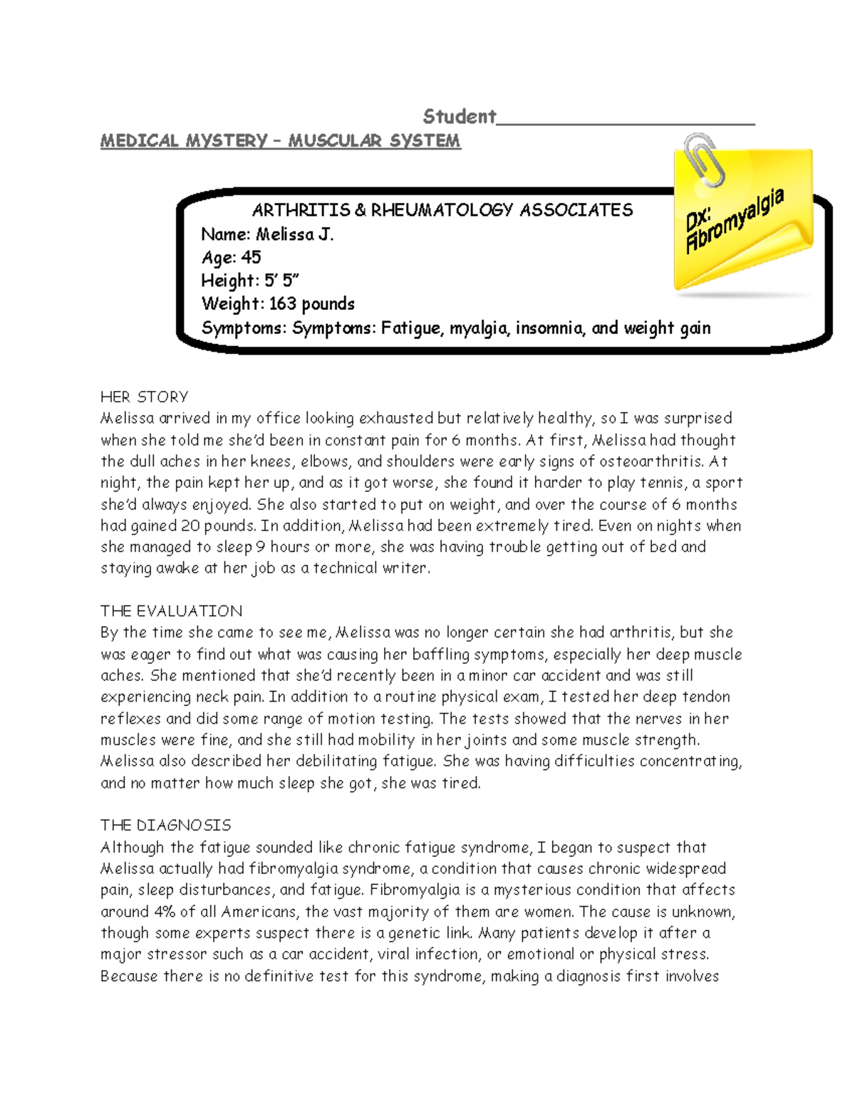 Chapter 4 Muscular System Medical Mystery: Fibromyalgia Case Study ...