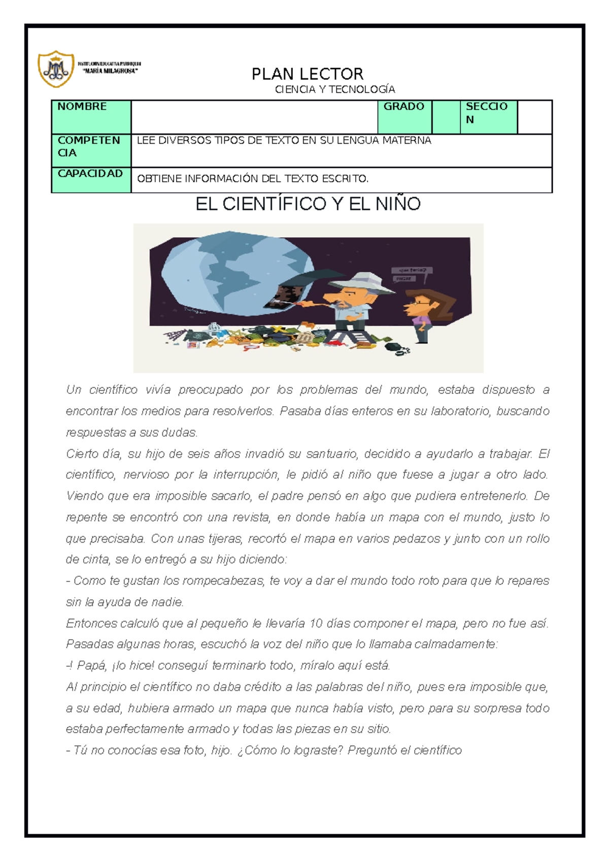 PLAN LECTOR: Ciencia y Tecnología - El Científico y El Niño - Studocu