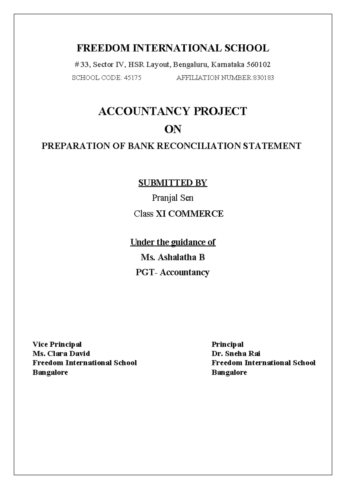 Accountancy Project: Bank Reconciliation Statement (Class XI) - Studocu