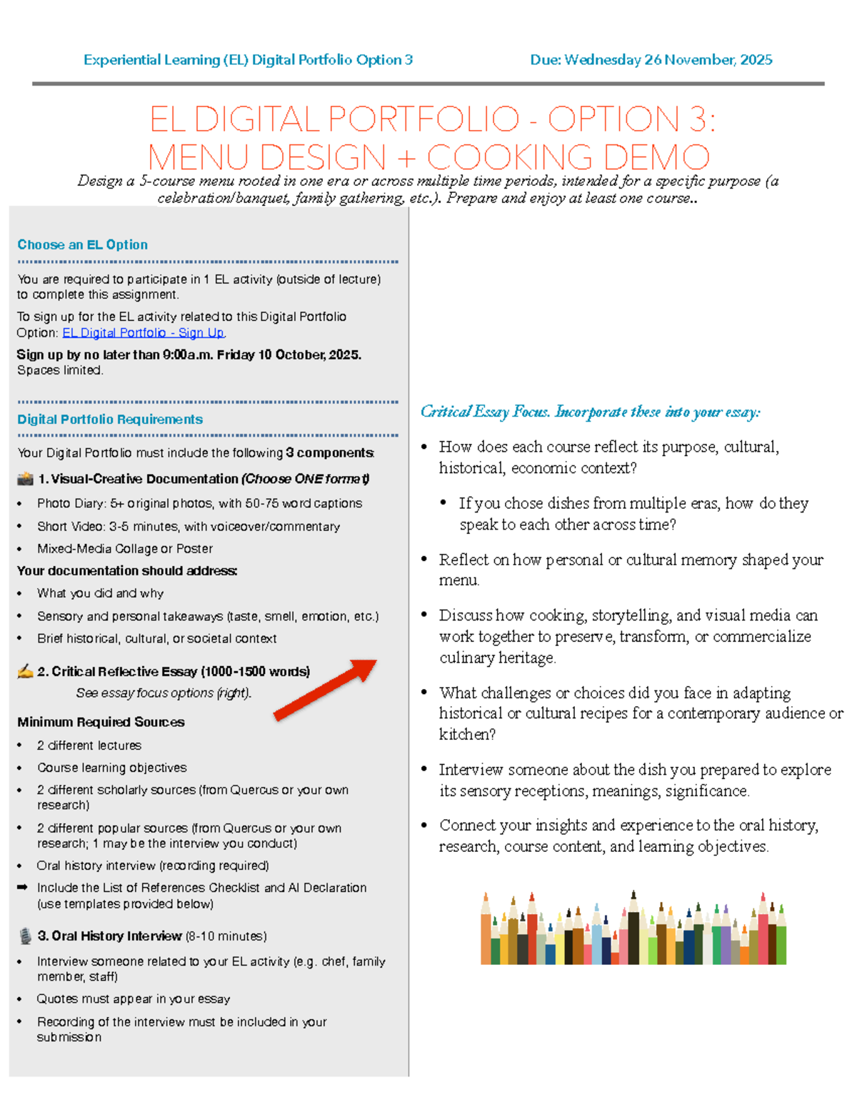 EL Digital Portfolio Option 3: Menu Design & Cooking Demo Guide - Studocu