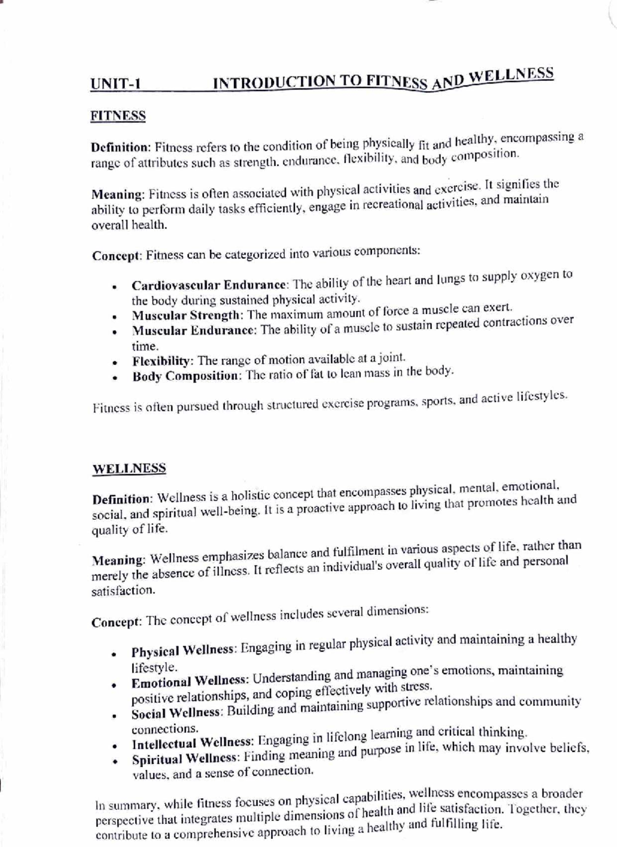 Fitness and Wellness Notes (Course Code: 791723263) - Studocu
