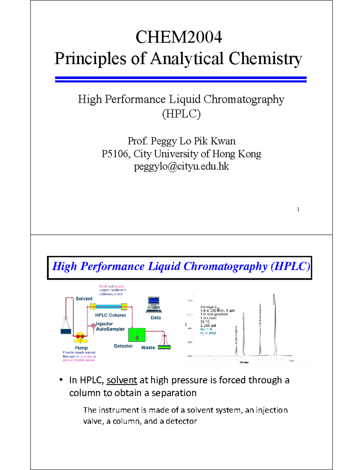 CHEM2004 Lecture Notes on High Performance Liquid Chromatography (HPLC ...