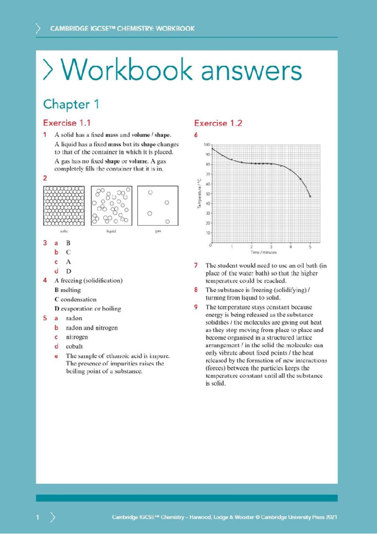 CAMBRIDGE IGCSE CHEMISTRY: WORKBOOK Answers for Chapters 1-7 - Studocu
