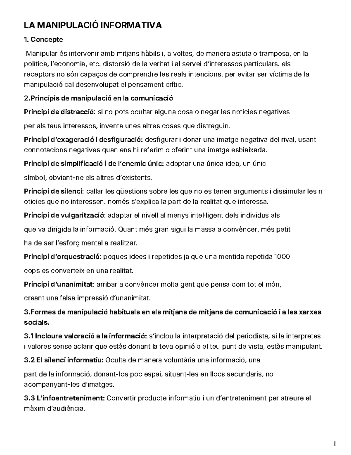 LA MANIPULACIÓ INFORMATIVA: Principis i Formes de Manipulació - Studocu