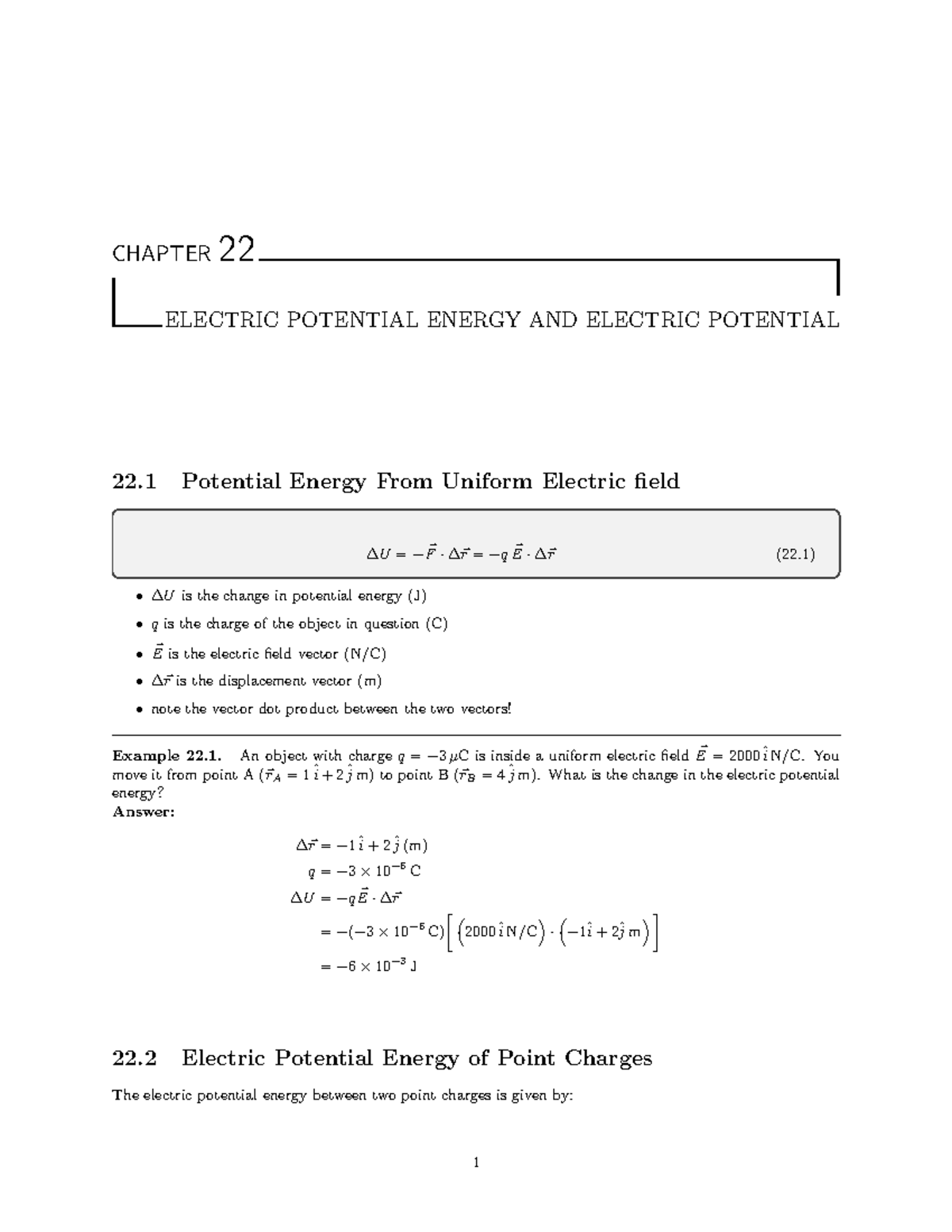 Electric Potential Energy and Electric Potential Notes for PHYS 101 ...