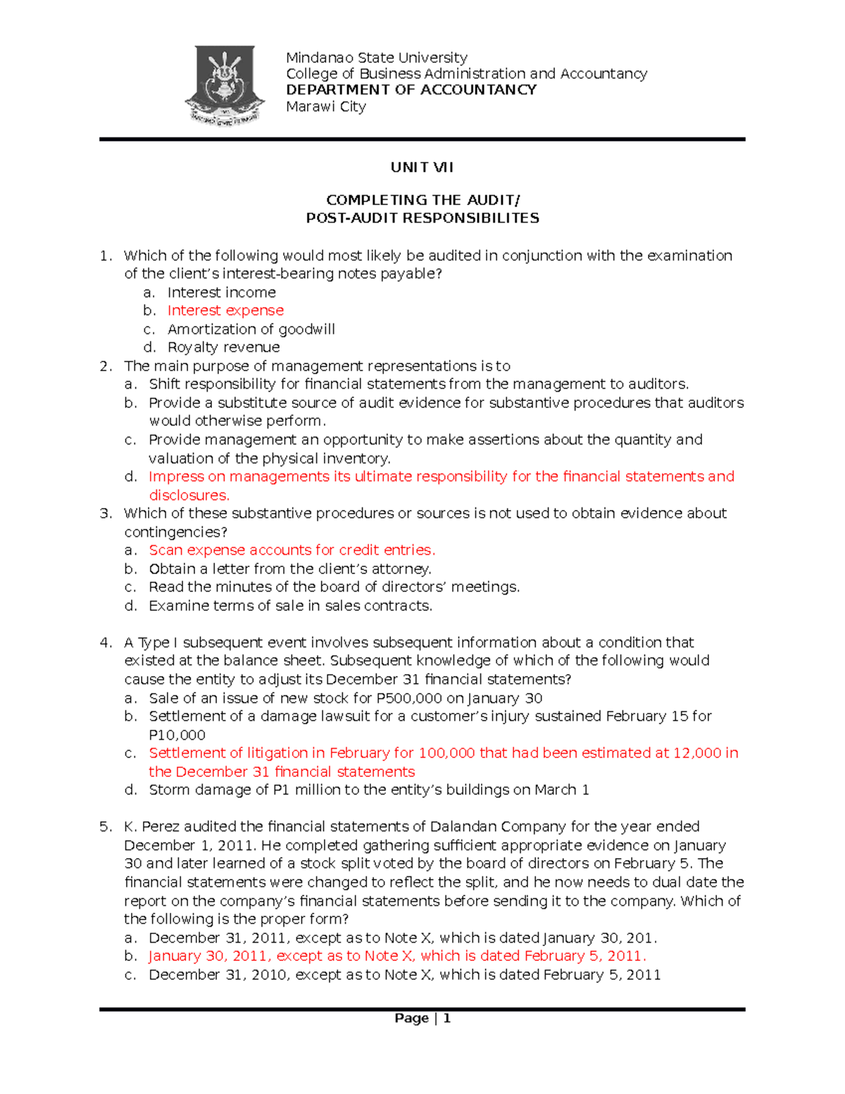 Unit 7 - Final Audit Completion & Post-Audit Responsibilities - Studocu