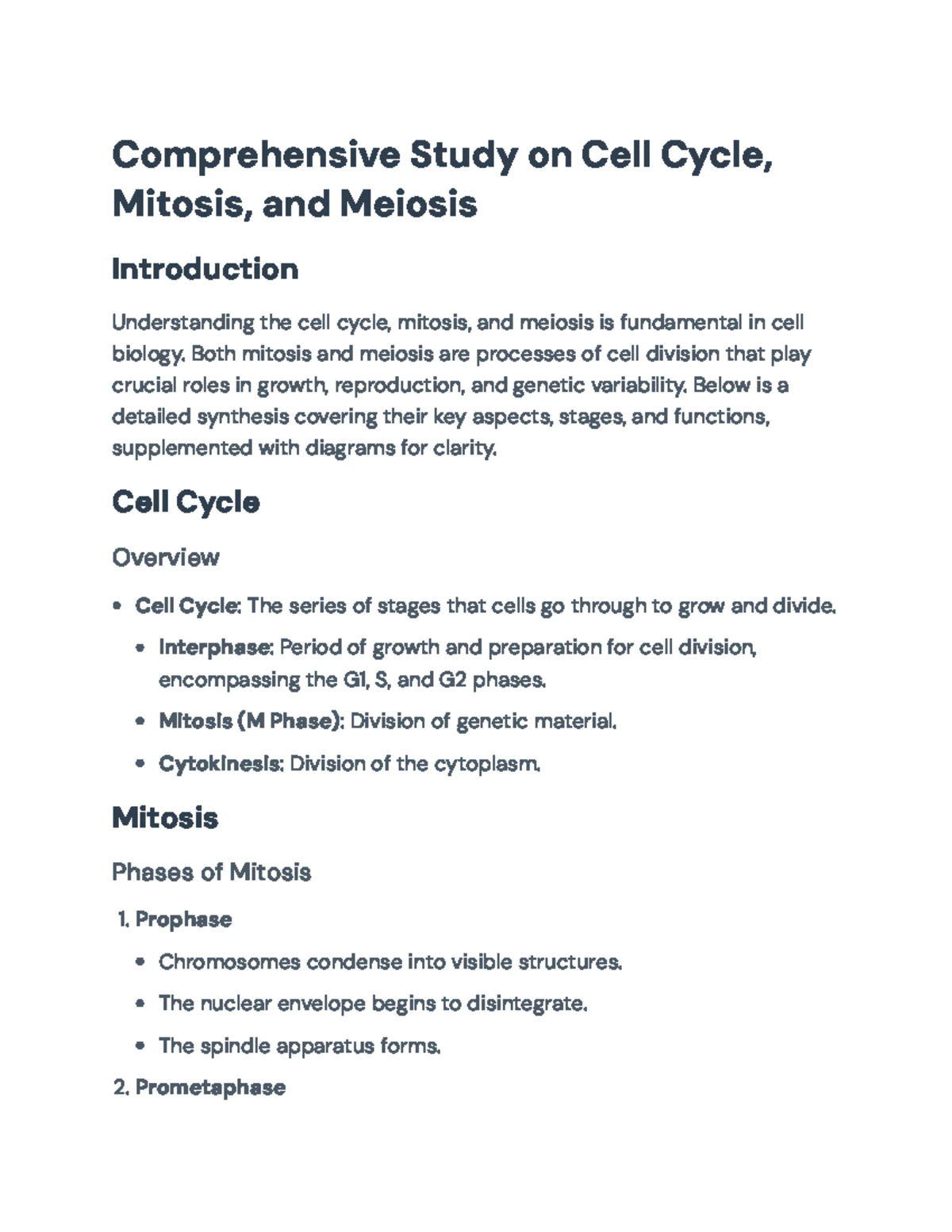 Cell Cycle, Mitosis & Meiosis Overview - Lecture Notes BIO101 - Studocu