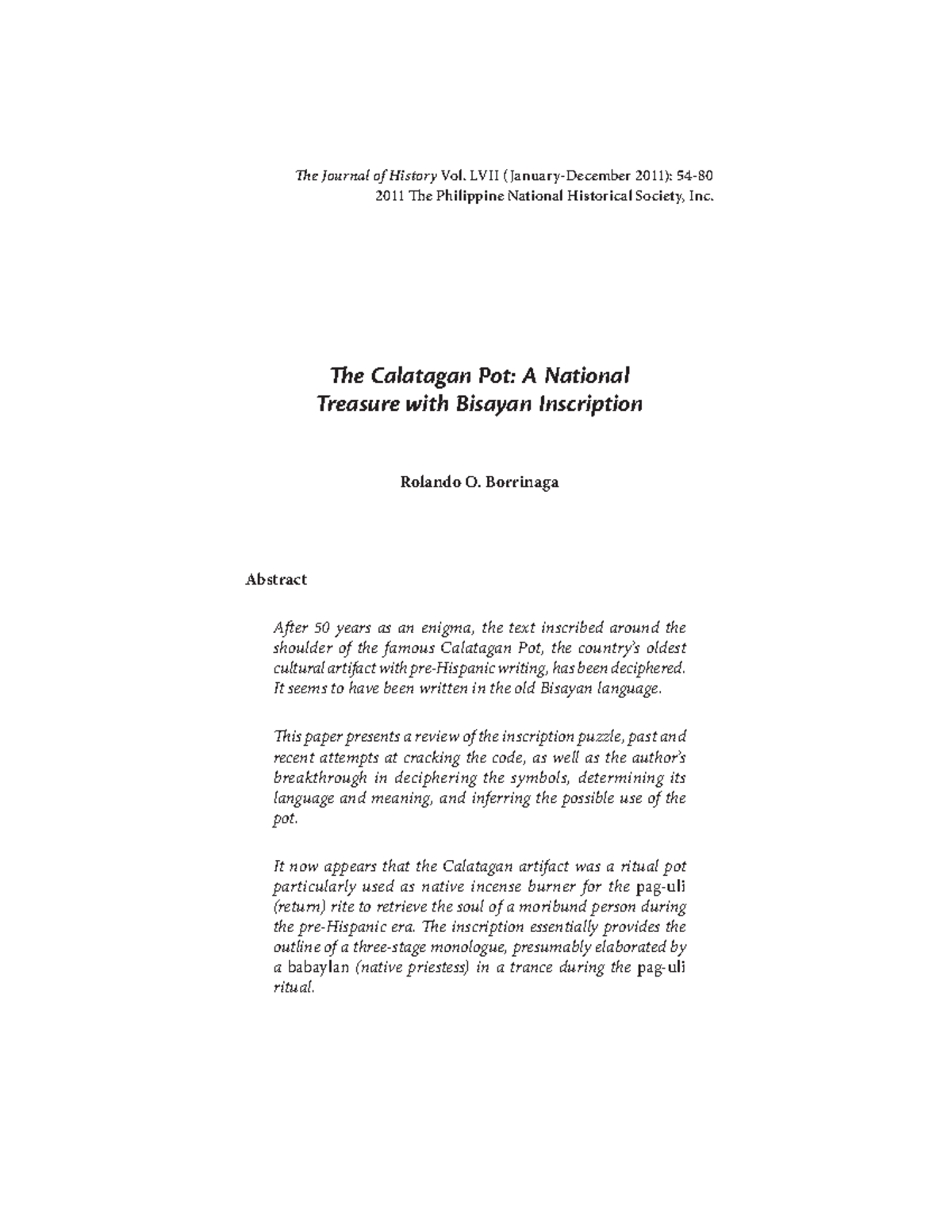 The Calatagan Pot ANational Treasurewith Bisayan Inscription - e ...