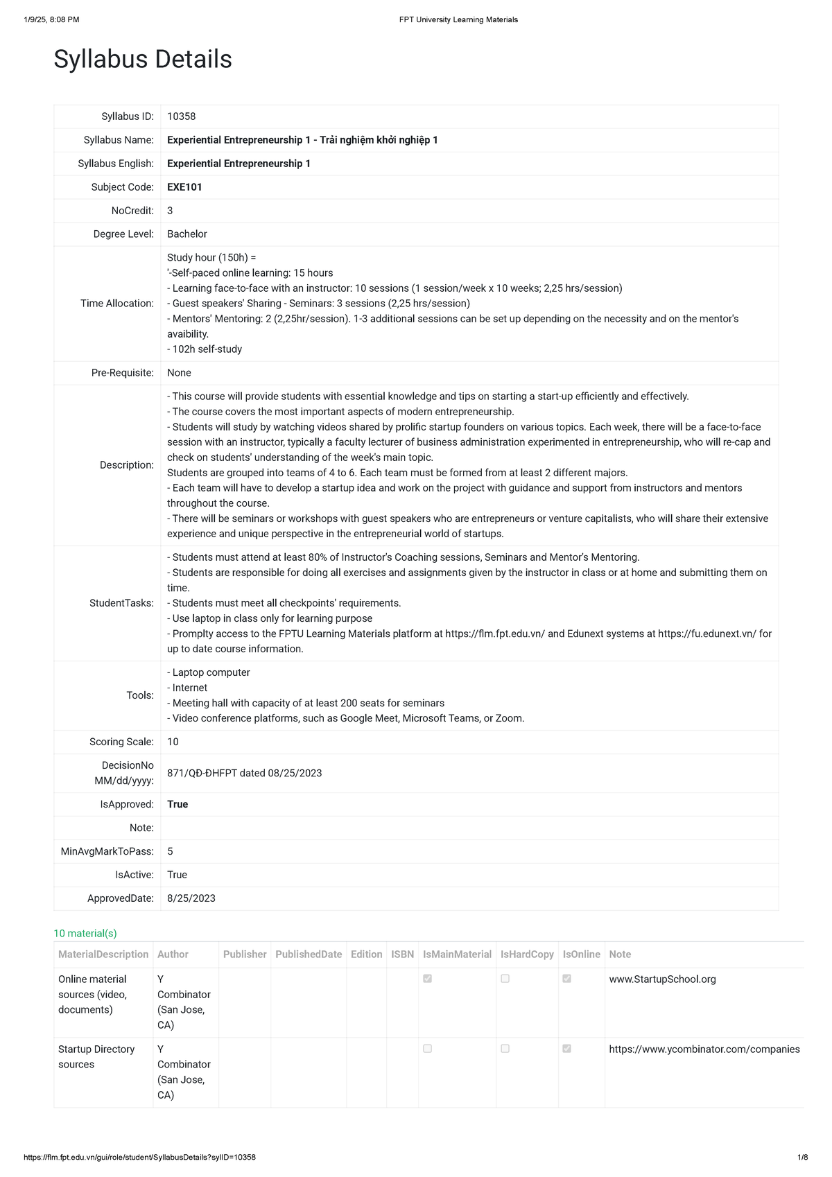 FPT University Learning Materials - Syllabus Details Syllabus ID: 10358 ...