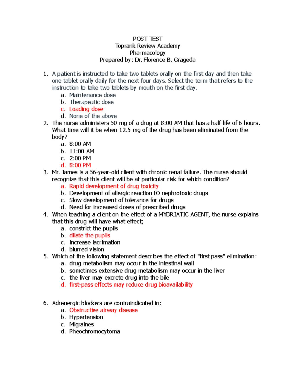 TRA Pharmacology NLE 2024: Post Test Review and Practice Questions ...