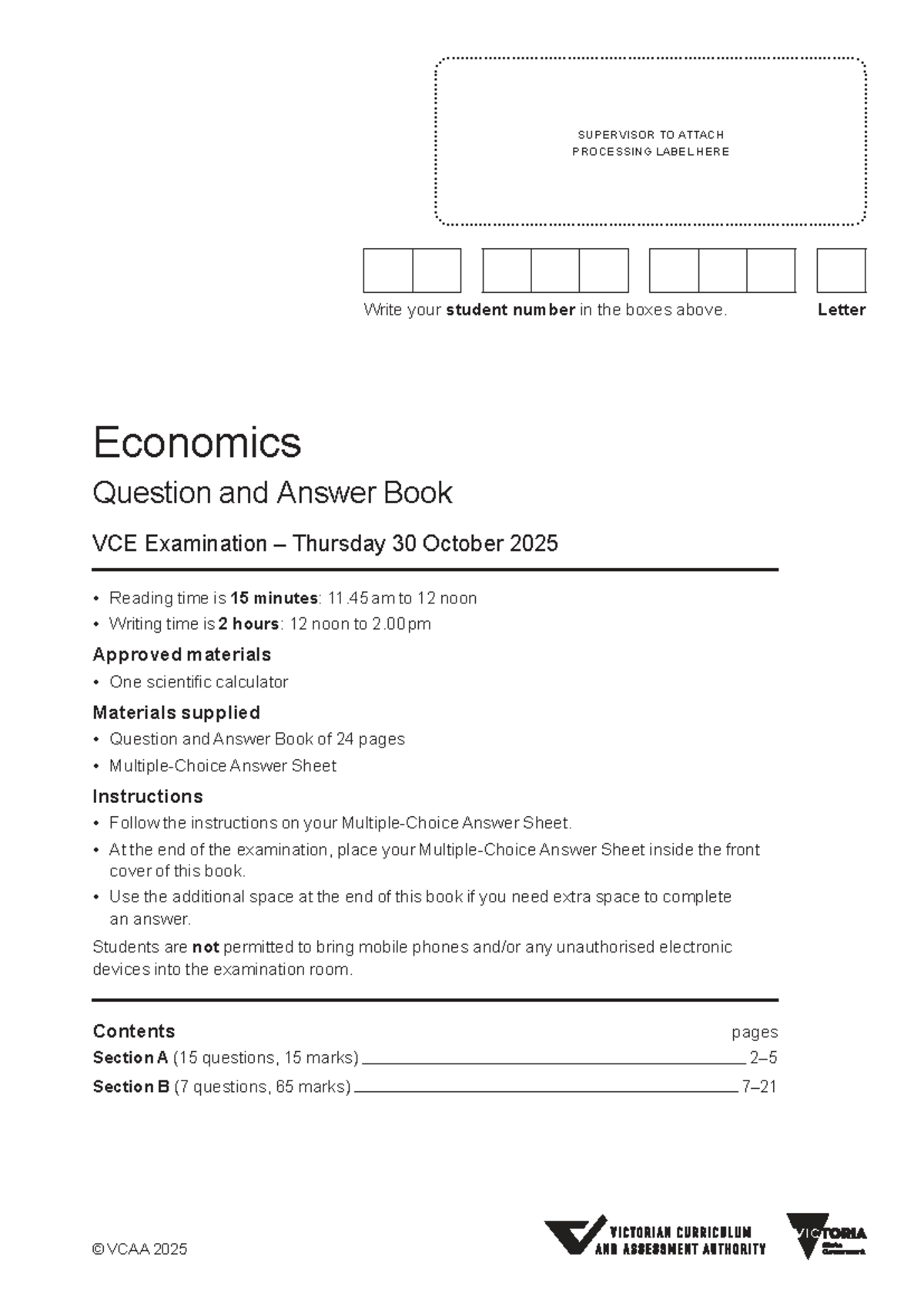 2025 VCE Economics Final Exam Question and Answer Book - Studocu