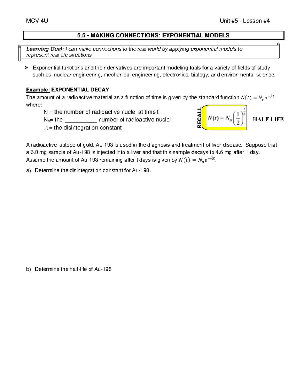 Mcv4u - Unit 4 & 5 - Exponential Models and Applications Notes 2024 ...