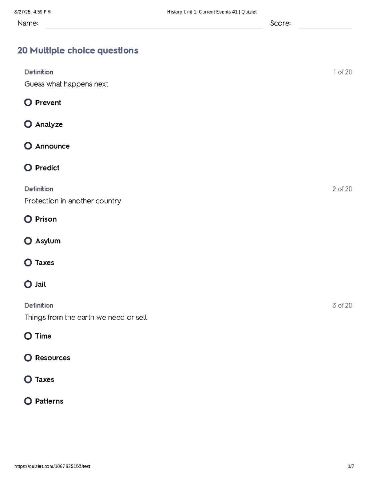 History Unit 1: Current Events Quizlet Review #1 - Studocu