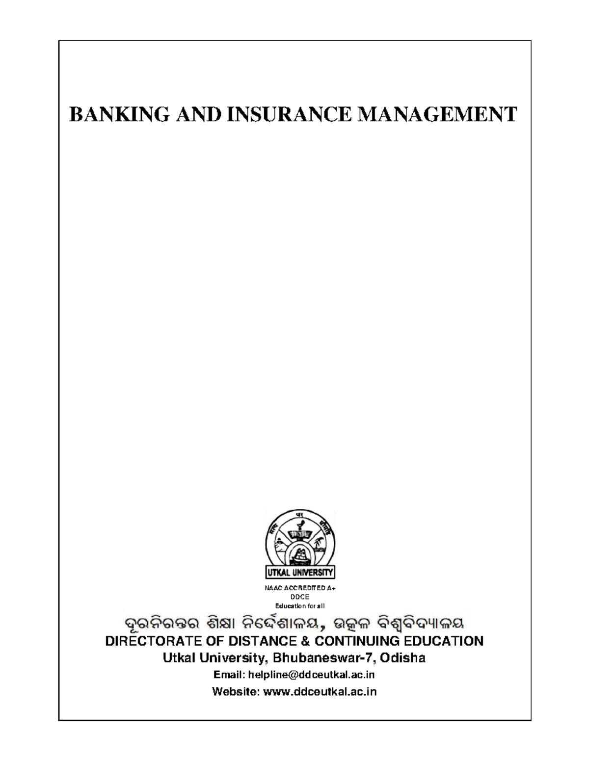Banking and Insurance Management Study Material for DDCE Students - Studocu