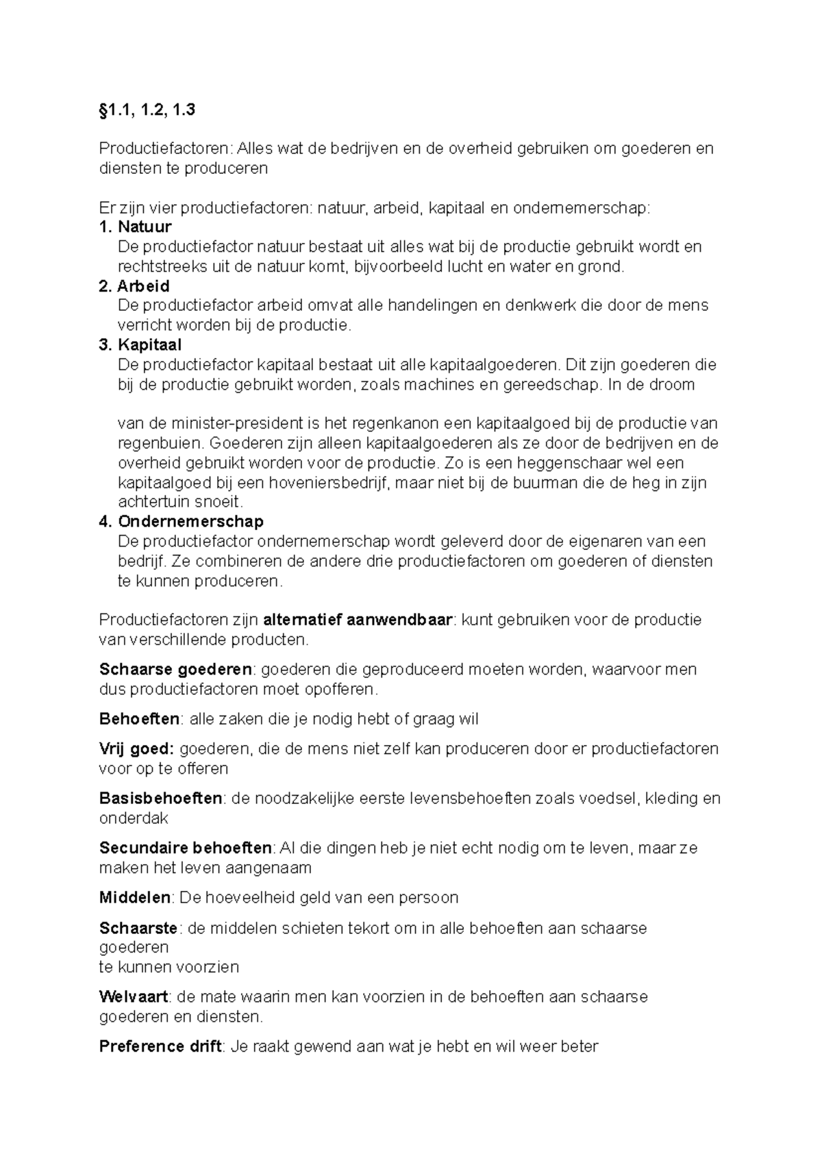 Economie Samenvatting: Productiefactoren en Schaarste Concepten ...