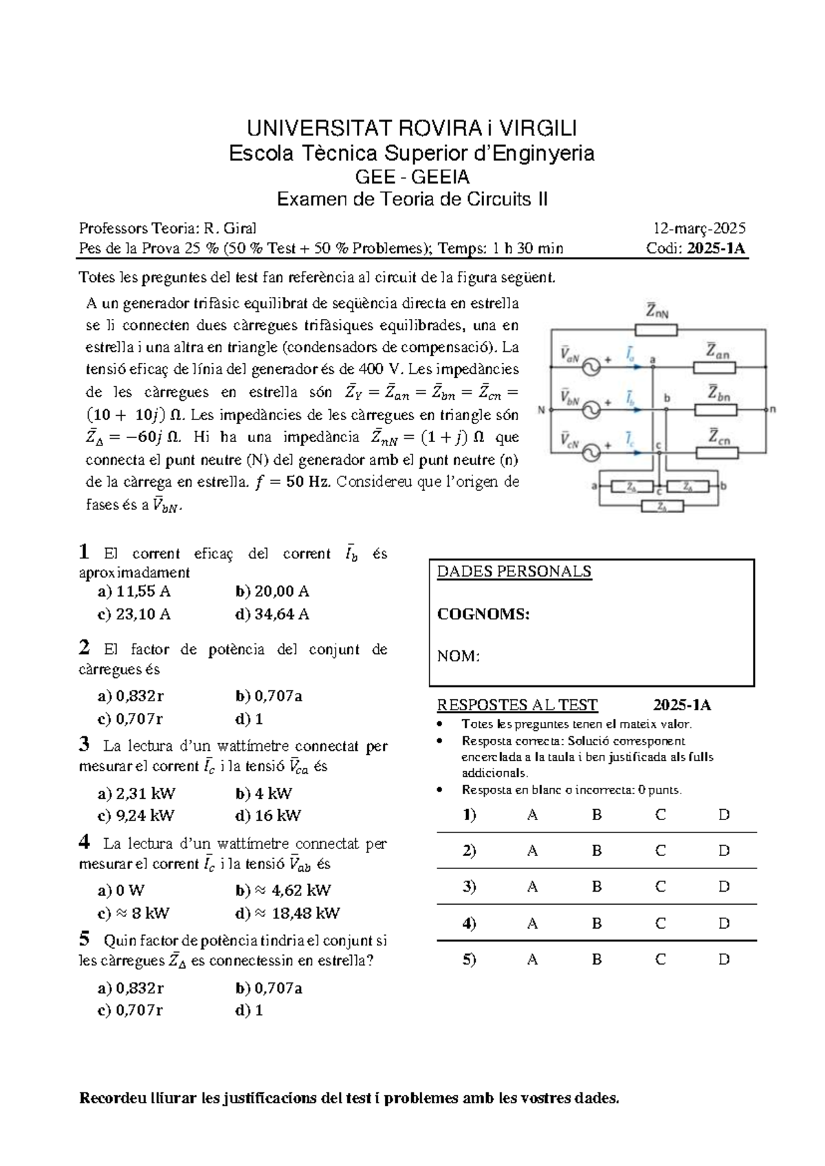 Solució Teoria Circuits II - Examen Parcial 1 GEEIA 2024-2025 - Studocu