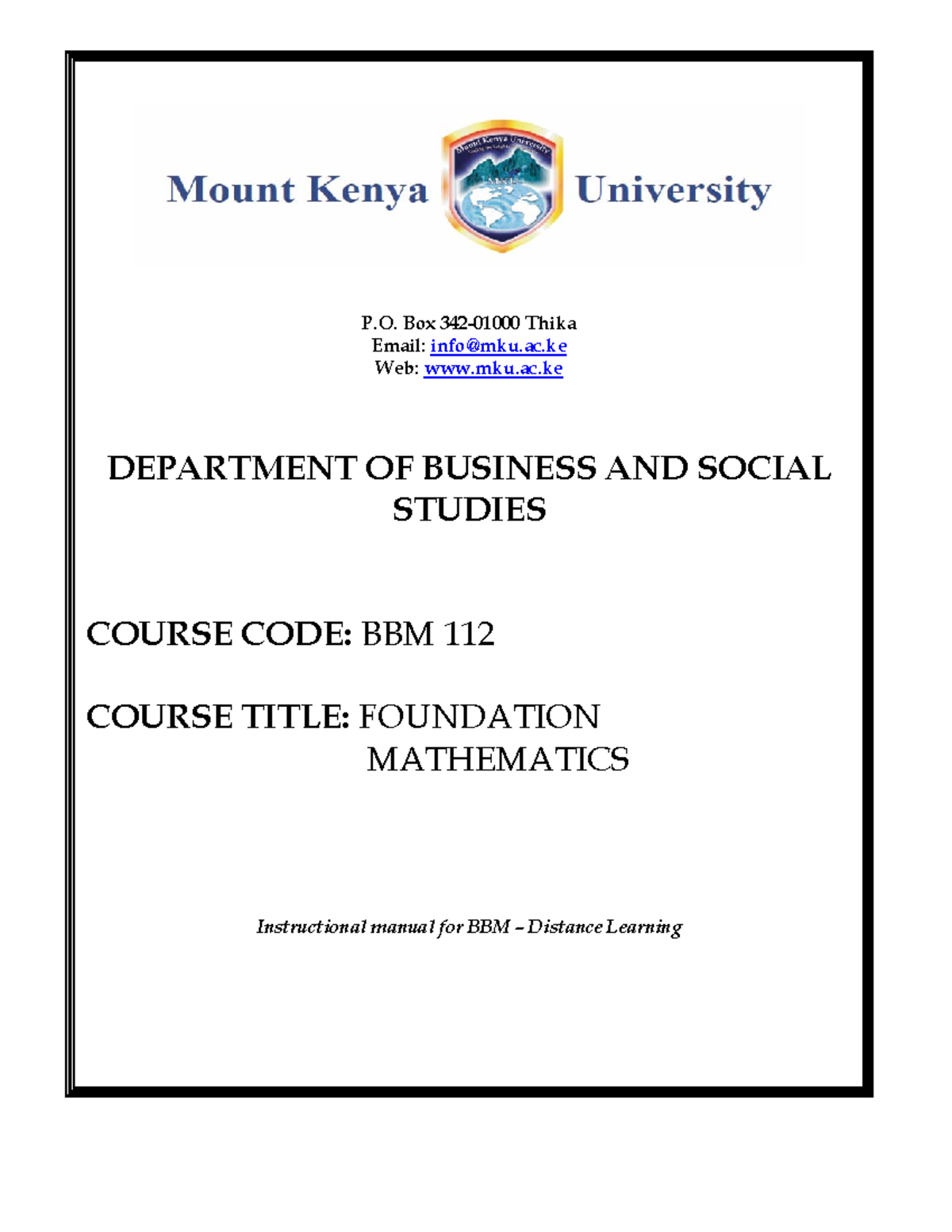 BBM 112 Foundation Mathematics - Instructional manual for BBM ...