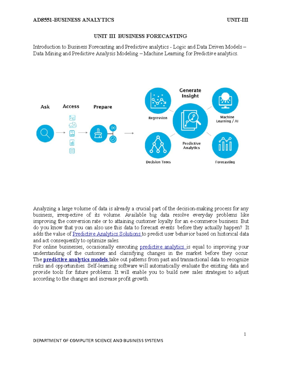 AD8551 - Business Forecasting Techniques - Unit III Notes - Studocu