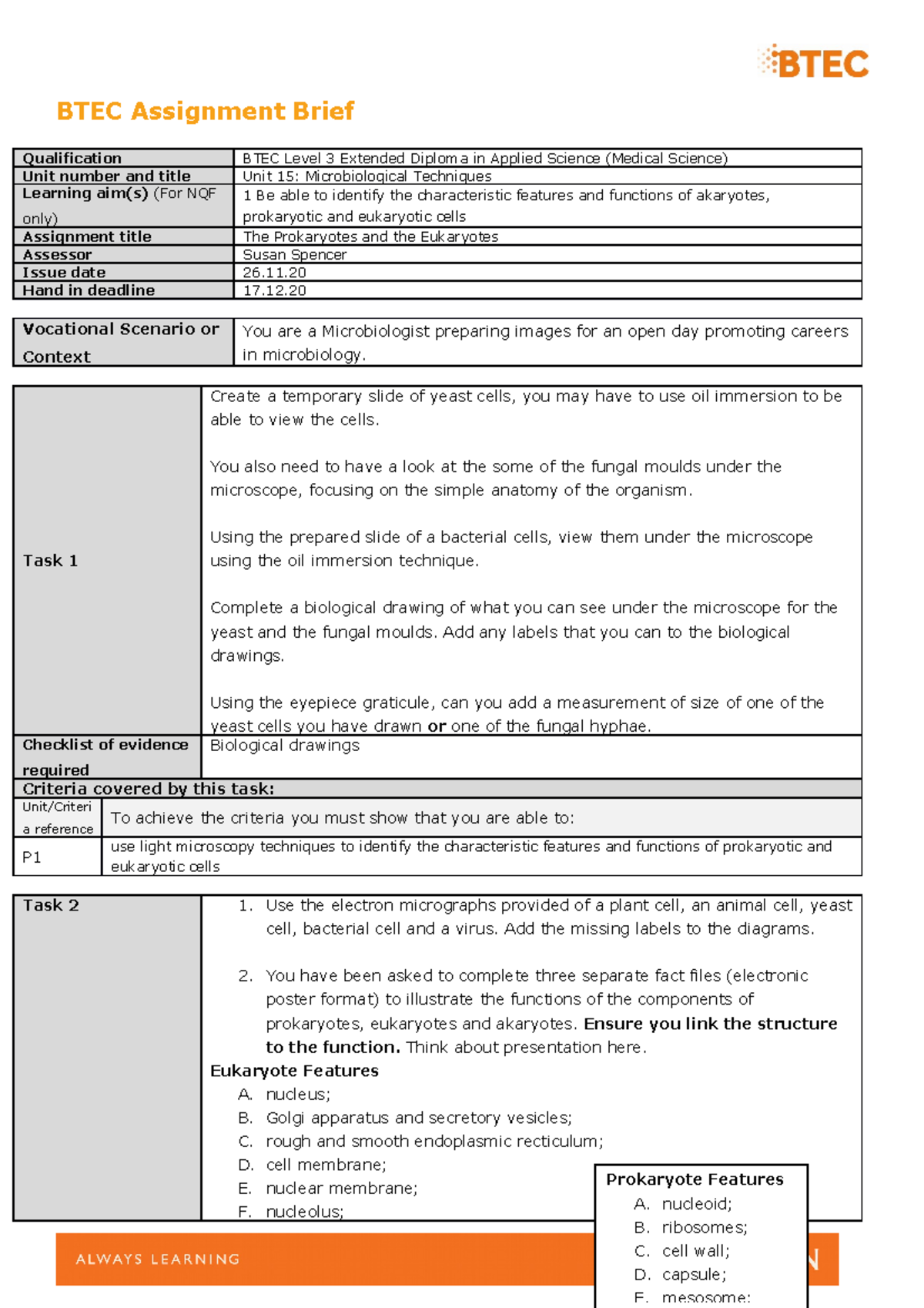 P1 P2 M1 D1 BTEC Assignment Brief - BTEC Assignment Brief Qualification ...