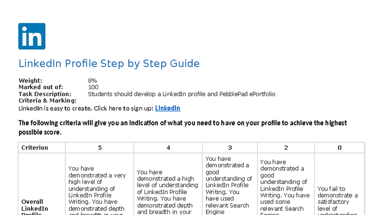 1015MSC LinkedIn Profile Development Guide - Studocu