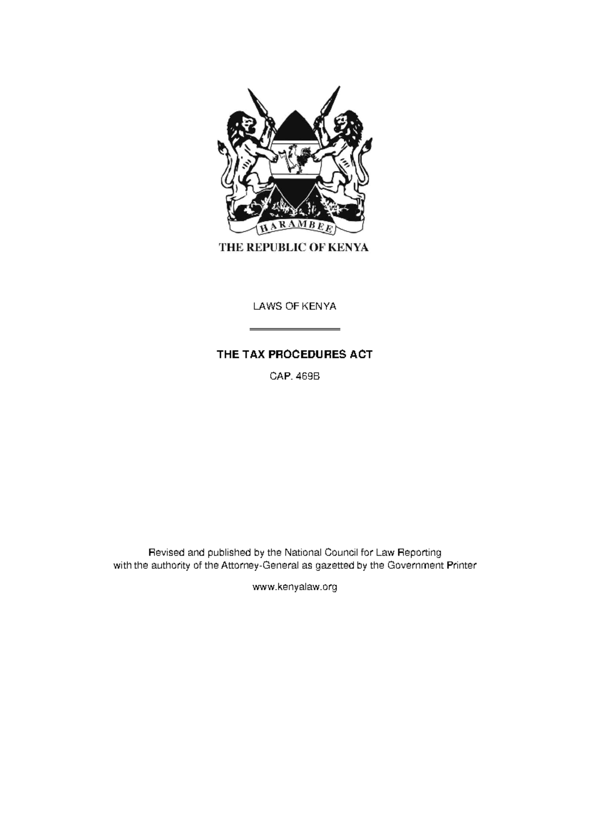Tax Procedures Act Cap. 469B - Updated Legislation Overview - Studocu