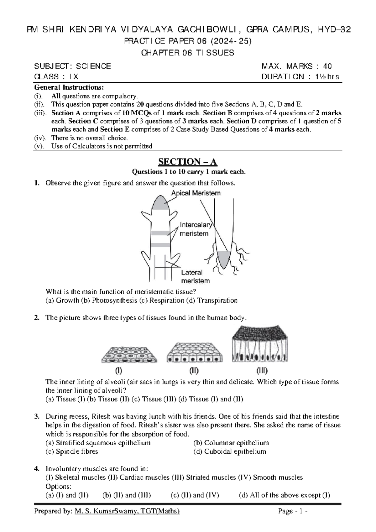PM SHRI KENDRIYA VIDYALAYA GACHIBOWLI, SCIENCE PRACTICE PAPER 06 ...