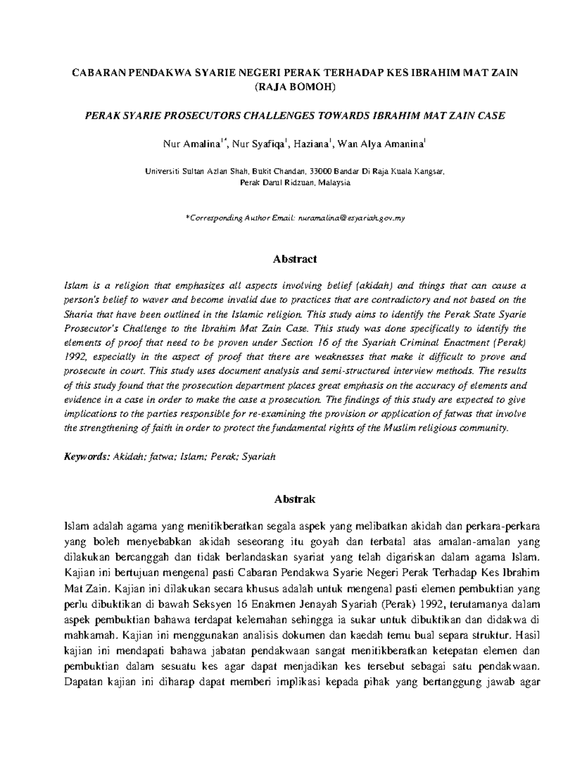 Cabaran Pendakwaan Syarie Perak Terhadap KES Ibrahim MAT ZAIN-1 ...