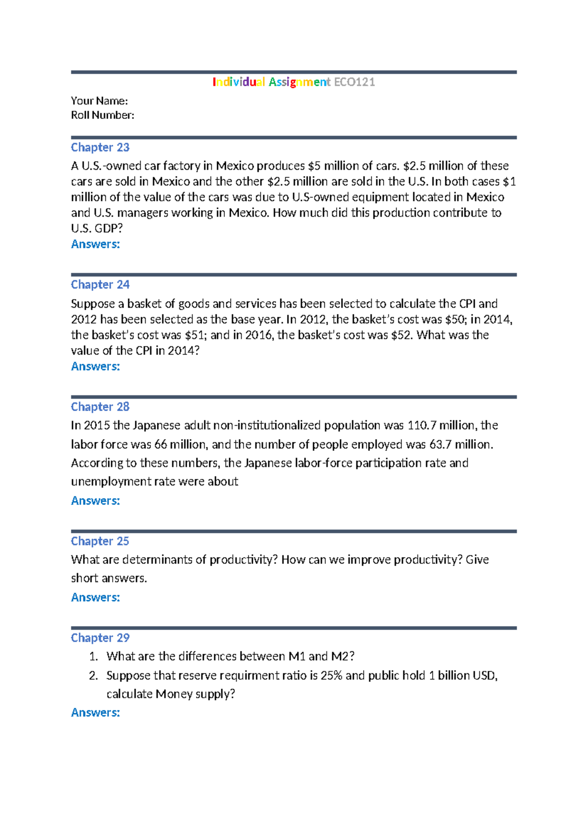 ECO121 Individual Assignment Guide: Key Concepts & Questions - Studocu