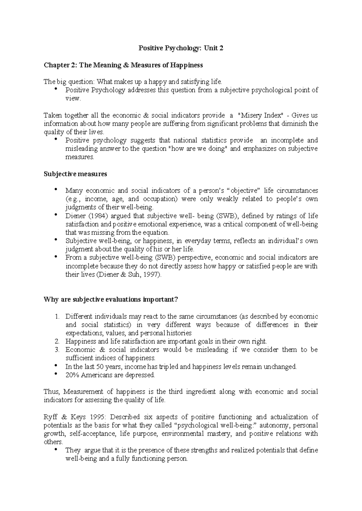 Positive Psychology: Unit 2 Notes on Happiness and Well-Being - Studocu