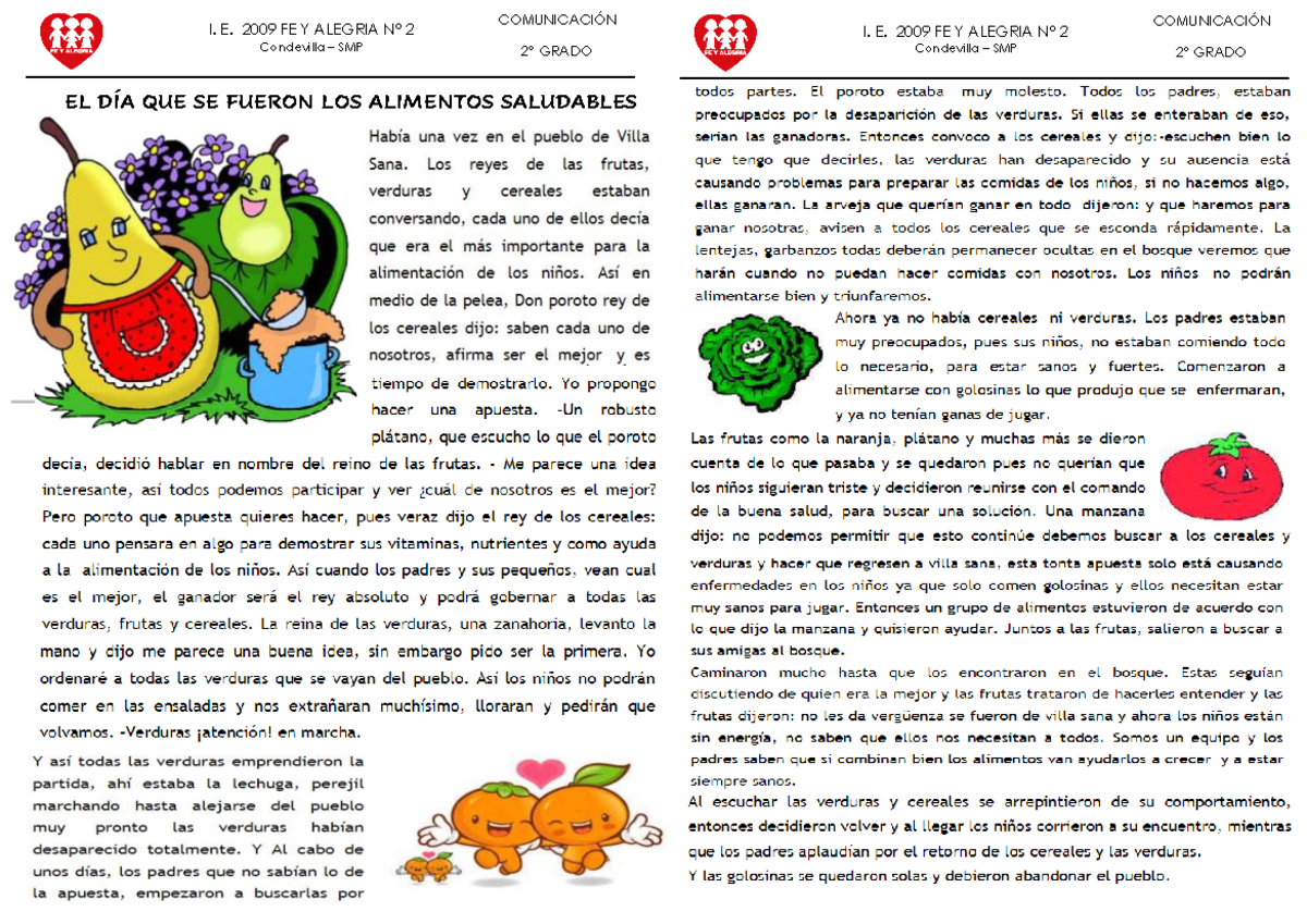 Ficha Cuento Alimentación Saludable - Comunicación Integral ...
